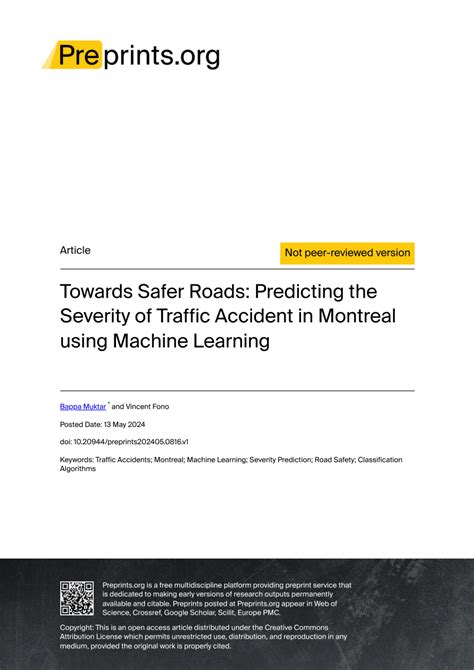 pdf towards safer roads predicting the severity of traffic accident