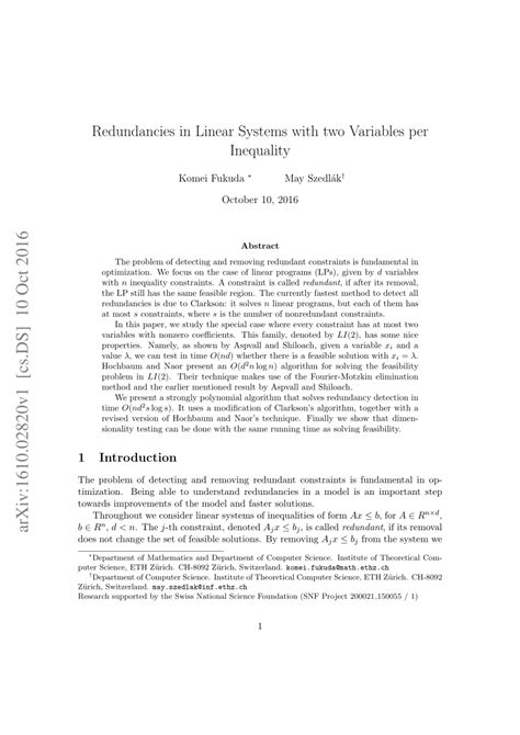 Pdf Redundancies In Linear Systems With Two Variables Per Inequality