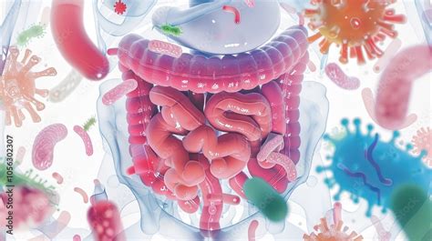 Illustrative Concept Of The Gut Microbiome With A Cross Section Of The Digestive System