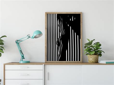 Nude Woman Black And White Line Art Print Minimalist Photography