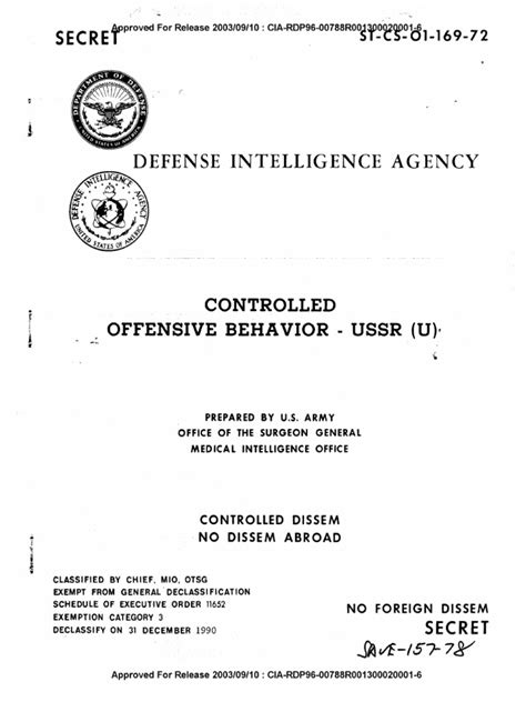 Controlled Offensive Behavior Ussr U Defense Intelligence Agency