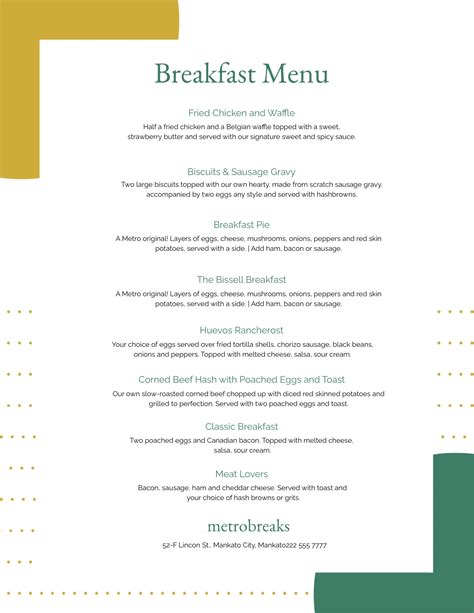 Free Sample Breakfast Menu Template To Edit Online