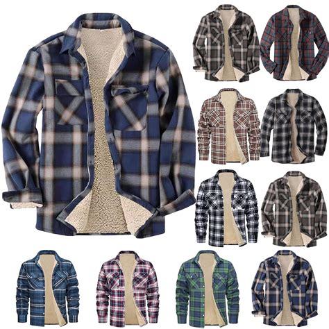 Feancey Spring Sale 2025 Mens Sherpa Fleece Lined Plaid Flannel Shirts