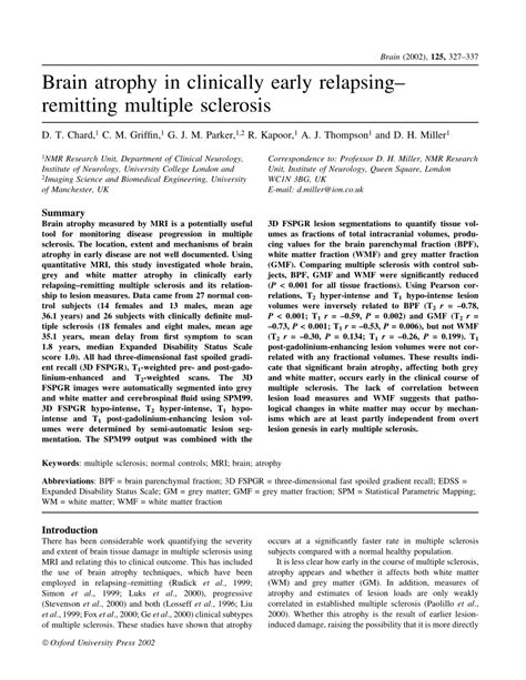 Pdf Brain Atrophy In Clinically Early Relapsing Remitting Multiple Sclerosis
