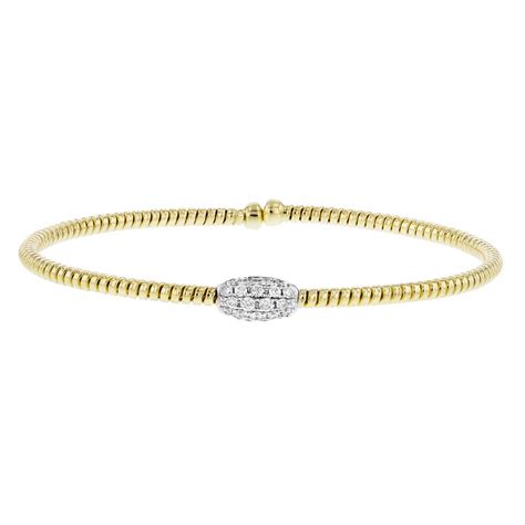Pave Diamond Oval Station Cuff Bracelet In Yellow Gold Borsheims