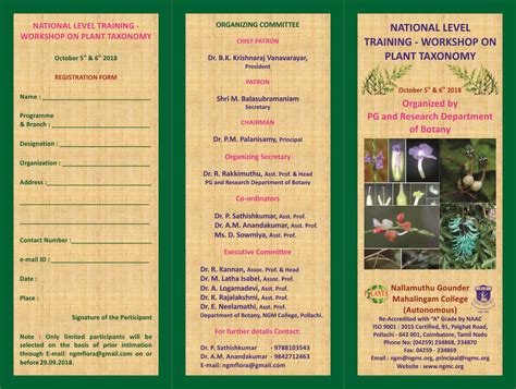 National Level Training Workshop Plant Taxonomy Ngm College Pollachi