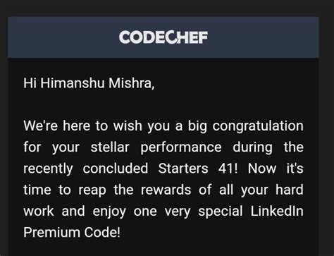 Himanshu Mishra On Linkedin Codechef Linkedin Linkedinpremium Thankyou Share