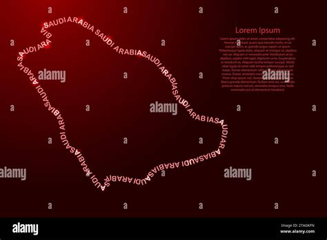 Saudi Arabia Map Country Along Contour Of Recurring English Red Words Saudi Arabia Map Country Along Contour Of Recurring English Red Words