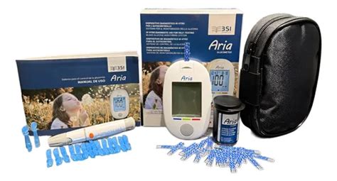 Kit Glucometro Medidor Glucosa Europeo Aria Tiras Y Agujas Blanco