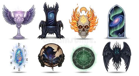 Mystical Fantasy Icons Collection With Magical Symbols And Mythical