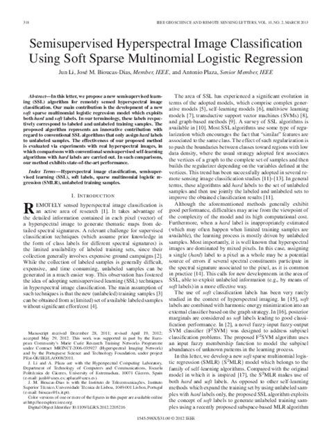 Pdf Semisupervised Hyperspectral Image Classification Using Soft