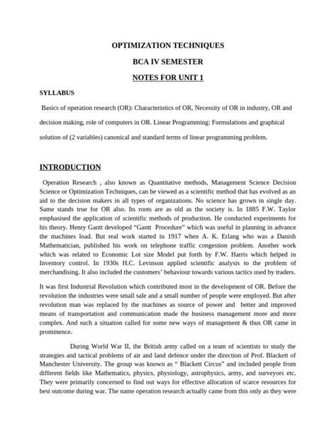 Optimization Techniques Unit 11743837438460 Pdf Conceptual Model Decision Making