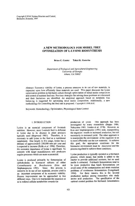 Pdf A New Methodology For Model Free Optimization Of L Lysine