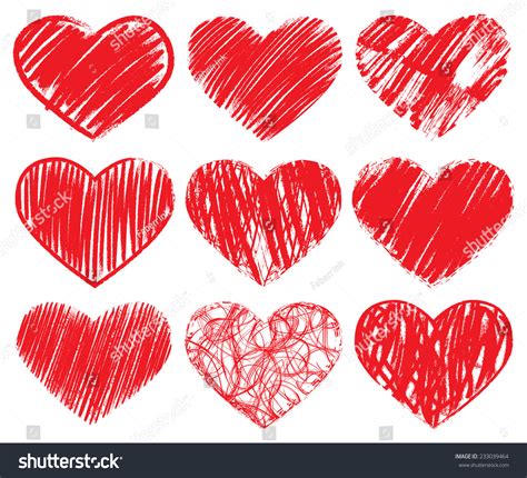 Hand Drawn Red Hearts Set Vector Stock Vector Royalty Free 233039464