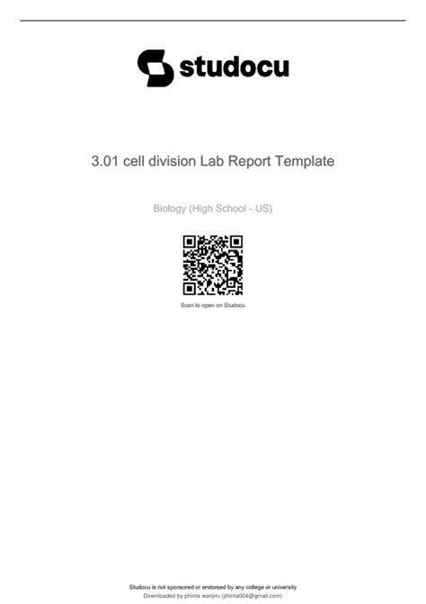Summary 301 Cell Division Lab Report Template 301 Cell Division Lab