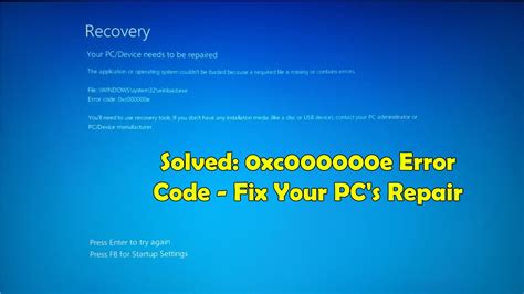 Fix Error Code 0xc000000e Recovery Your Pc Needs To Be Repaired Step