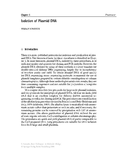 Pdf Isolation Of Plasmid Dna