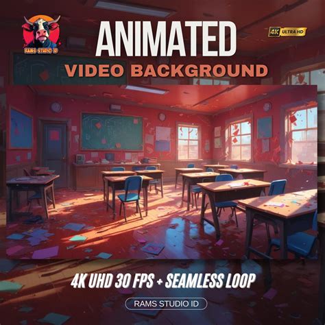 Animated Horror Classroom Vtuber Background Red Glow Streaming Scene