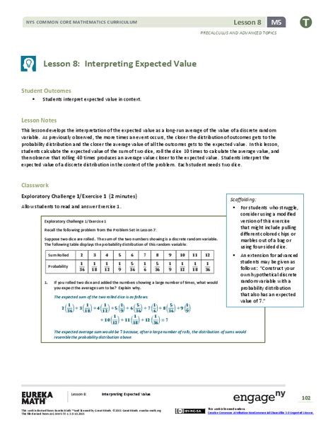 Interpreting Expected Value Lesson Plan For 11th 12th Grade Lesson Planet