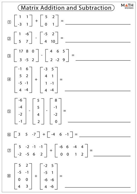 Adding And Subtracting Matrices Worksheet Worksheets Library