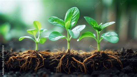 Section Through Soil Showing The Newly Developed Root System And Leaves