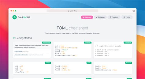 Toml Cheat Sheet And Quick Reference