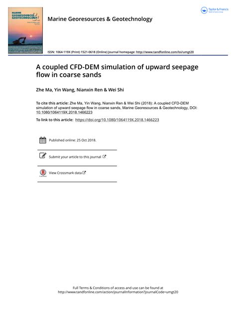 Pdf A Coupled Cfd Dem Simulation Of Upward Seepage Flow In Coarse Sands