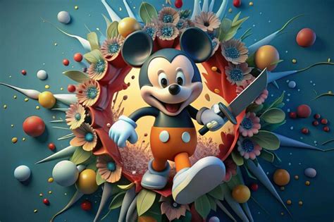 A Mickey Mouse Is Standing In A Circle With A Knife In It Premium Ai