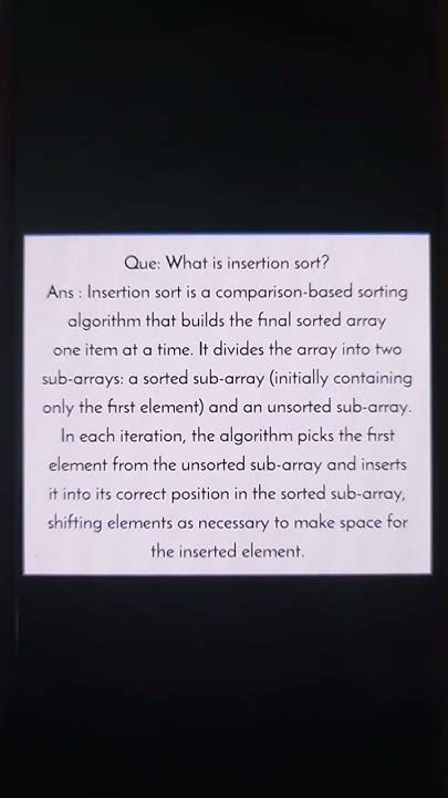 What Is Insertion Sortsorting Sortingalgorithms Insertionsort Interviewquestionsandanswers