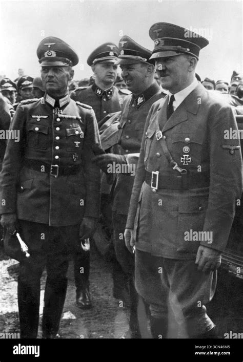 Adolf Hitler 1st From Right Surrounded By Officers Including Marshal