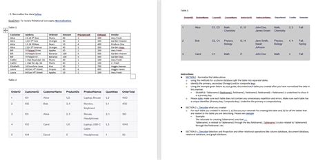 Solved Instructions Section Normalize The Tables
