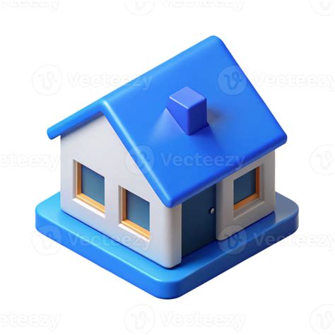 Nostalgic Sumptuous Minimal Isometric House With Crisp Edges And A Blue Roof With Scalable