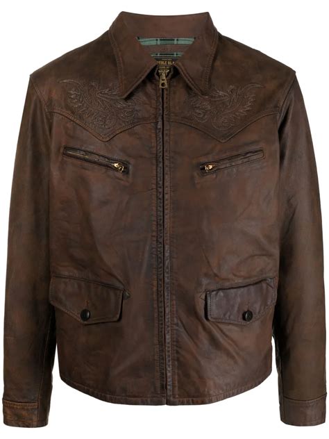 Rrl Wheatley Leather Jacket In Brown Modesens