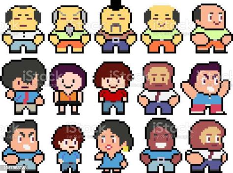 Set Of Funny Pixel Characters Stock Illustration Download Image Now