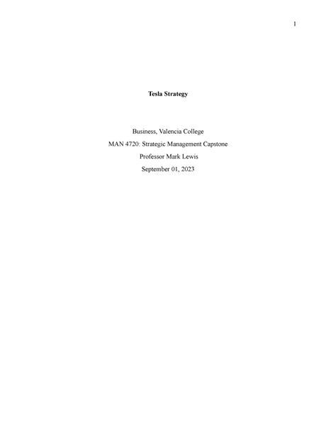 Tesla Strategy 1 Tesla Strategy Business Valencia College Man 4720