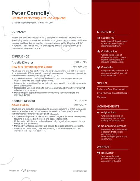 5 Performing Arts Resume Examples And Guide For 2024