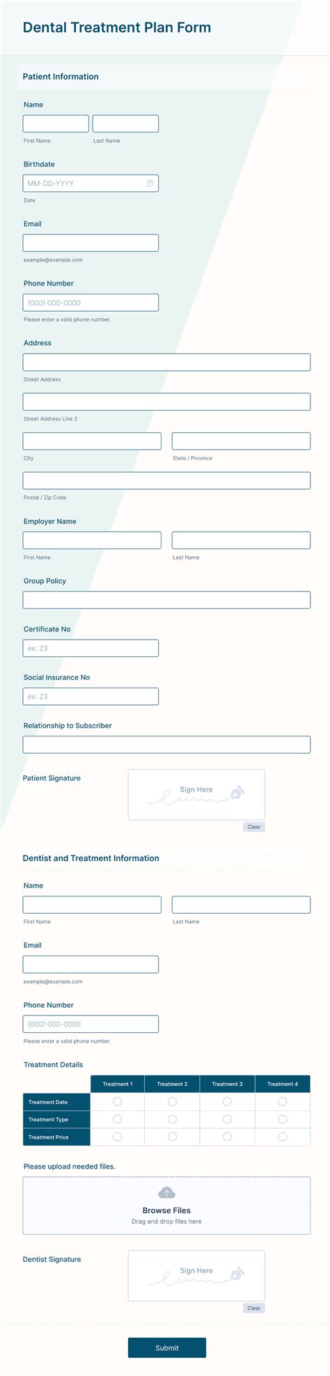 Dental Treatment Plan Form Template Jotform