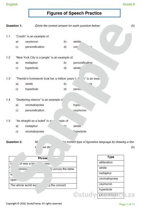 Grade 8 English Worksheets