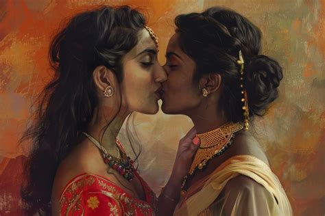 Indian Lesbian Couple Kiss Necklace Free Photo Illustration Rawpixel