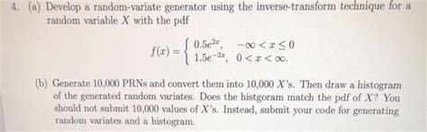 Solved 4 A Develop A Random Variate Generator Using The