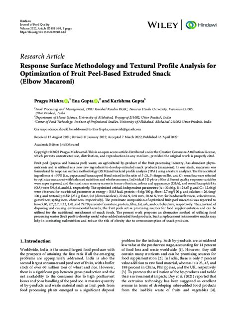 Pdf Response Surface Methodology And Textural Profile Analysis For