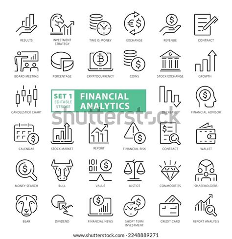 Financial Analytics Outline Icon Set Fully Stock Vector Royalty Free