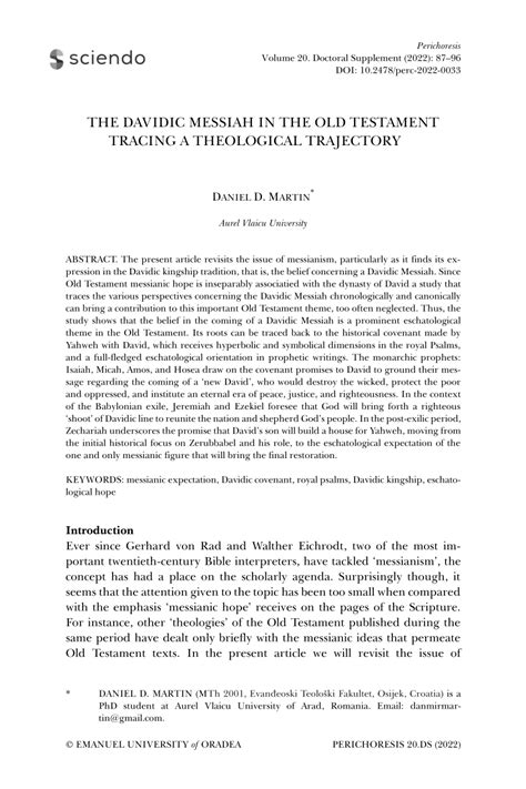 Pdf The Davidic Messiah In The Old Testament Tracing A Theological