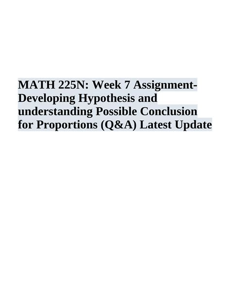 Solution Week 7 Assignment Developing Hypothesis And Understanding Possible Conclusion For