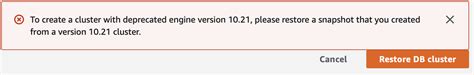 Error Restoring An Aurora Serverless V1 Cluster From A Snapshot To Provisioned Aurora Cluster