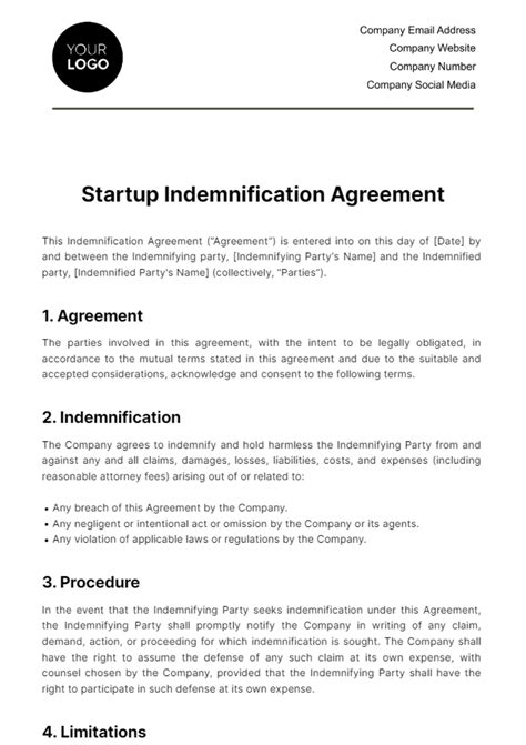 Free Startup Indemnification Agreement Template To Edit Online