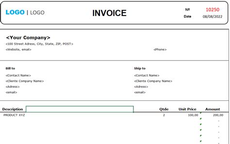 Modelo De Invoice Em Excel Grátis Smart Planilhas