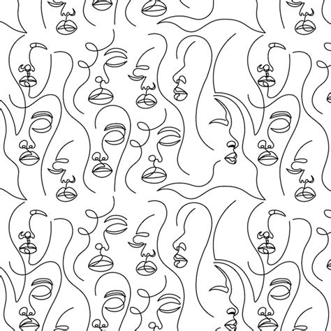 Premium Vector Abstract Faces Seamless Pattern One Line