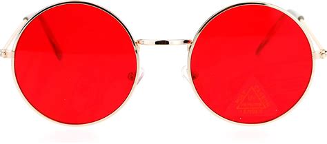 Sa106 Retro Vintage Flat Color Circle Round Lens Sunglasses Gold Red