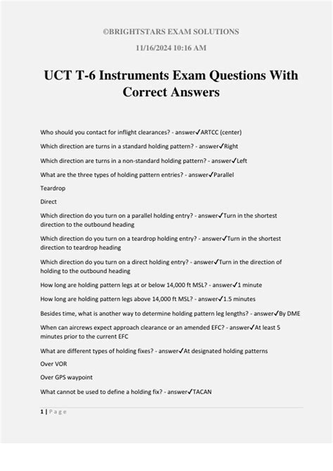 Uct T 6 Instruments Exam Questions With Correct Answers Uct T 6